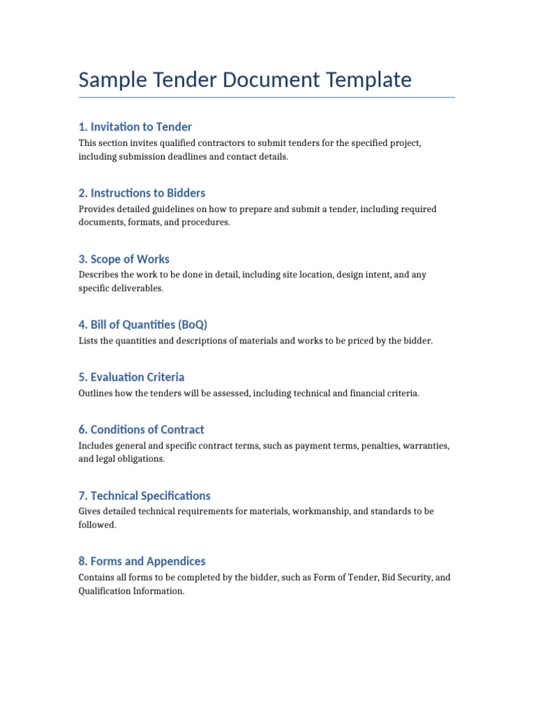 Sample Tender Document Template | PDF | Specification (Technical Standard) | Private Law