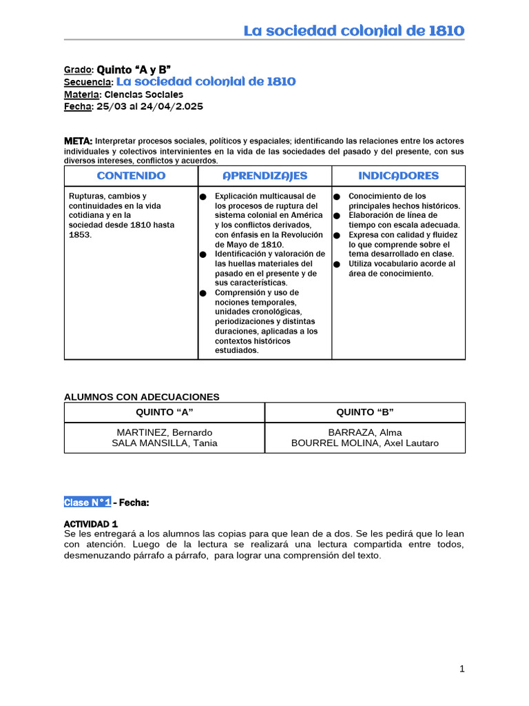 Sociedad Colonial en 1810 | PDF | Sociedad