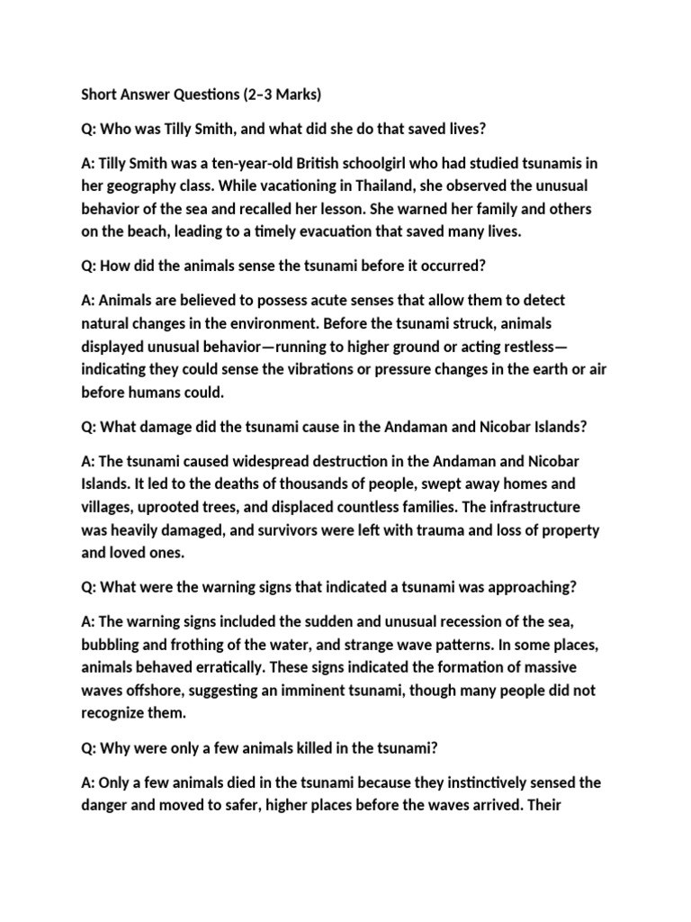 Short Questions ' the Tsunami ' | PDF