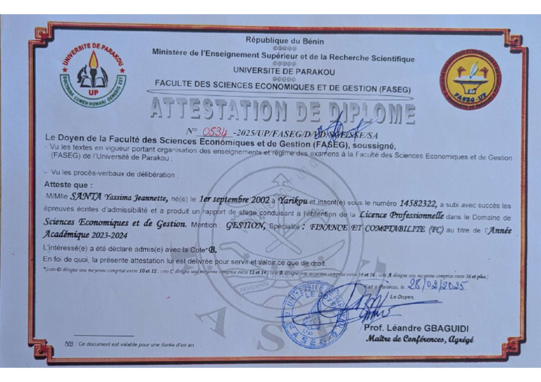 Attestation de Diplôme FASEG | PDF