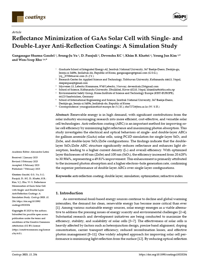 20 Reflectance Minimization of GaAs Solar Cell | PDF | Solar Cell ...