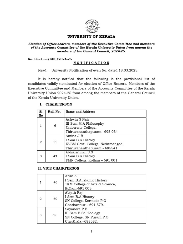 Office Bearers 1743608357 | PDF | Kerala
