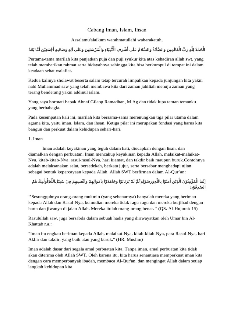 Tiga Pilar Utama: Iman, Islam, Ihsan | PDF