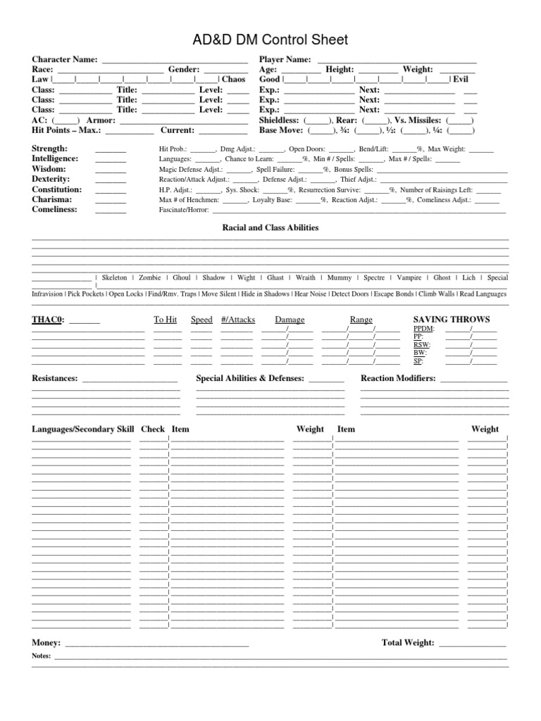 ADnD DM Control Sheet | Download Free PDF | Video Game Design | Leisure ...