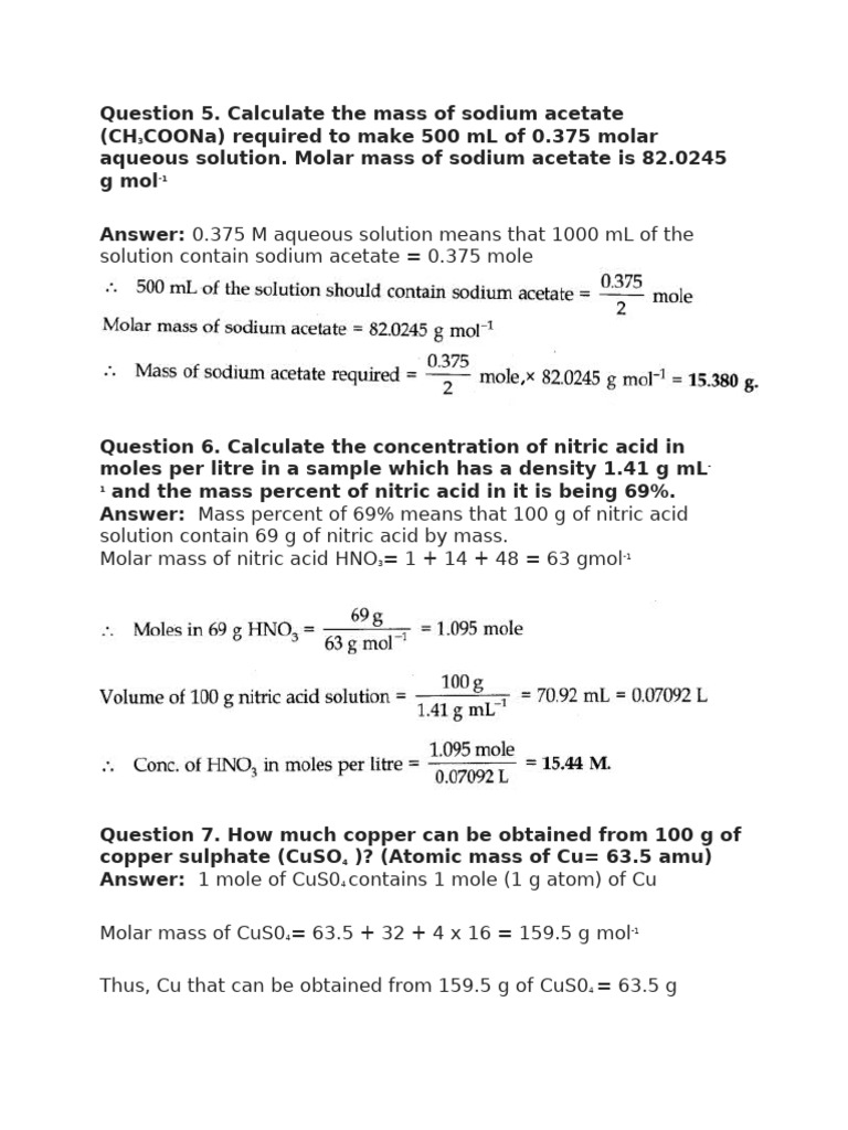 NCERT Solutions For Class 11 Chemistry Chapter 1 Some Basic Concepts of Chemistry | PDF | Mole ...