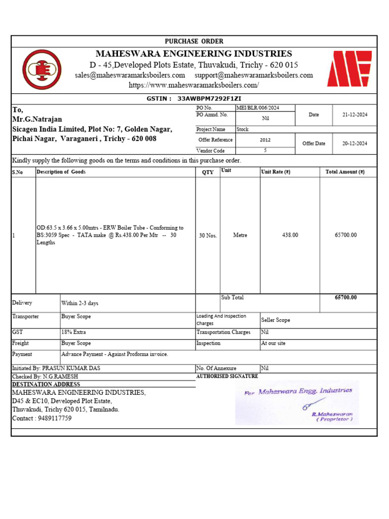 Po Blr-06 Sicagen Erw Tubes | PDF | Business Documents