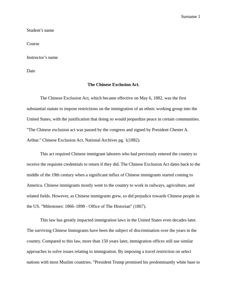 The Chinese Exclusion Act | PDF | Immigration | Opposition To Immigration