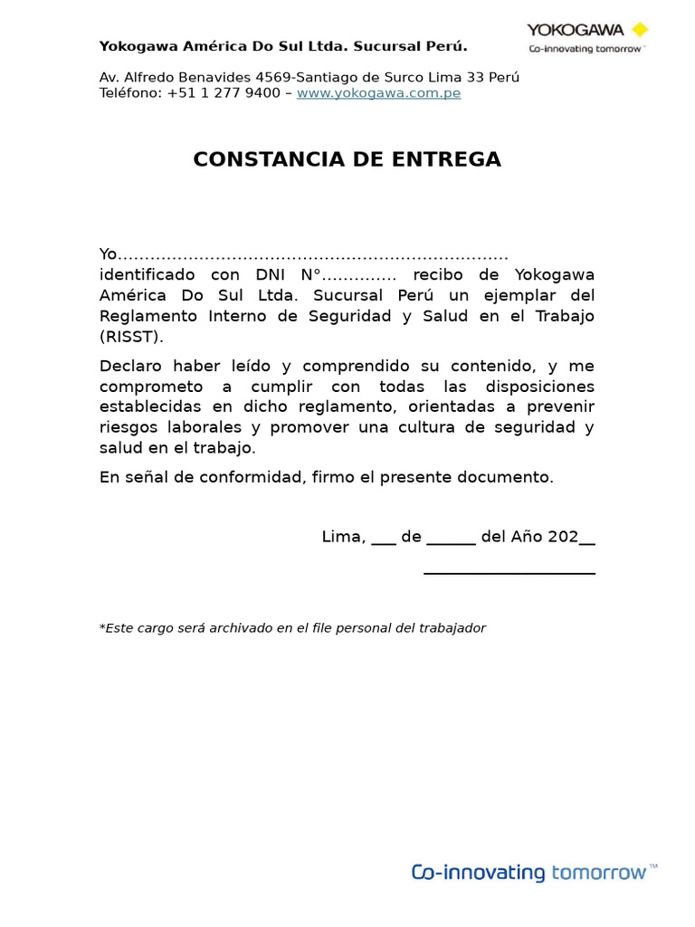 Constancia de Entrega - Risst | PDF