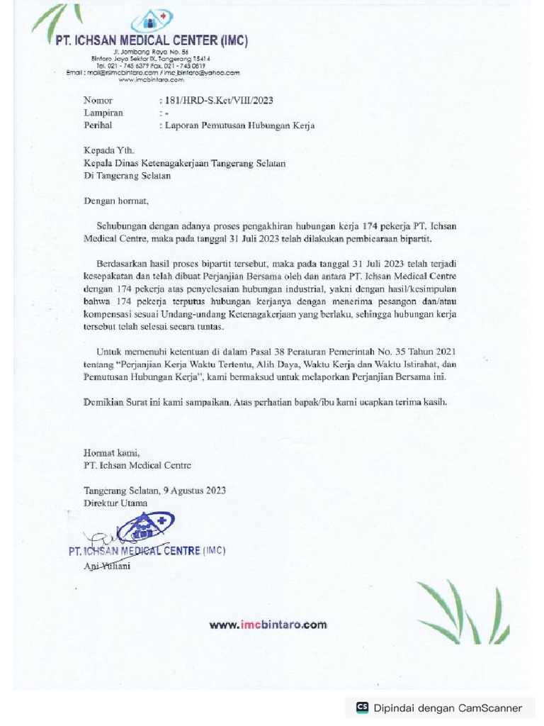 Surat Perusahaan Ke Disnaker | PDF