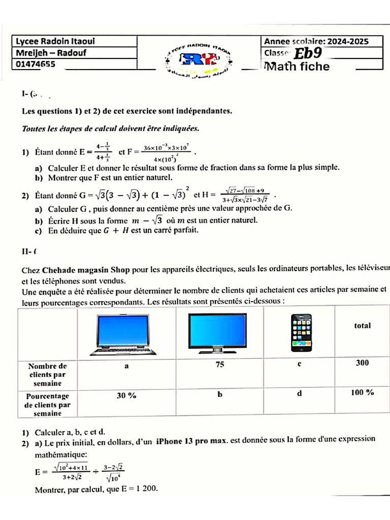 Fiche Maths Eb9 | PDF