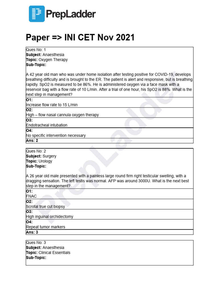 INI CET Nov 2021 Question Paper With Answers | PDF | Luteinizing ...