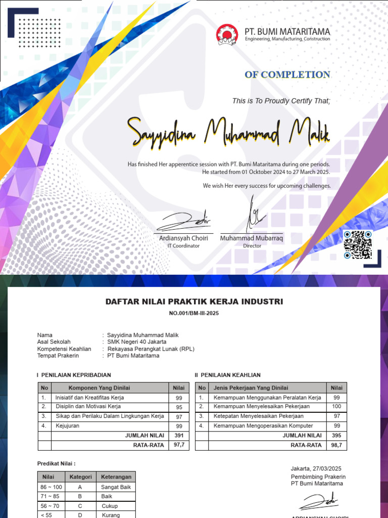 Contoh Sertifikat+nilai Magang | PDF
