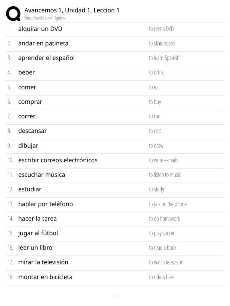 Avancemos unidad 1 lección 1 | PDF