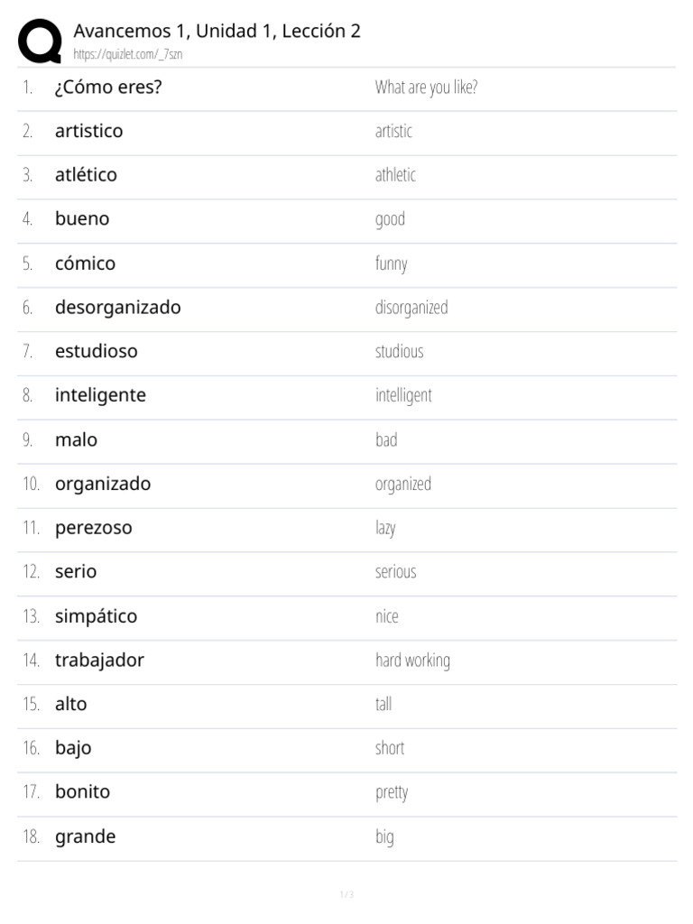 Avancemos 1: Lección 2 Vocabulario | PDF
