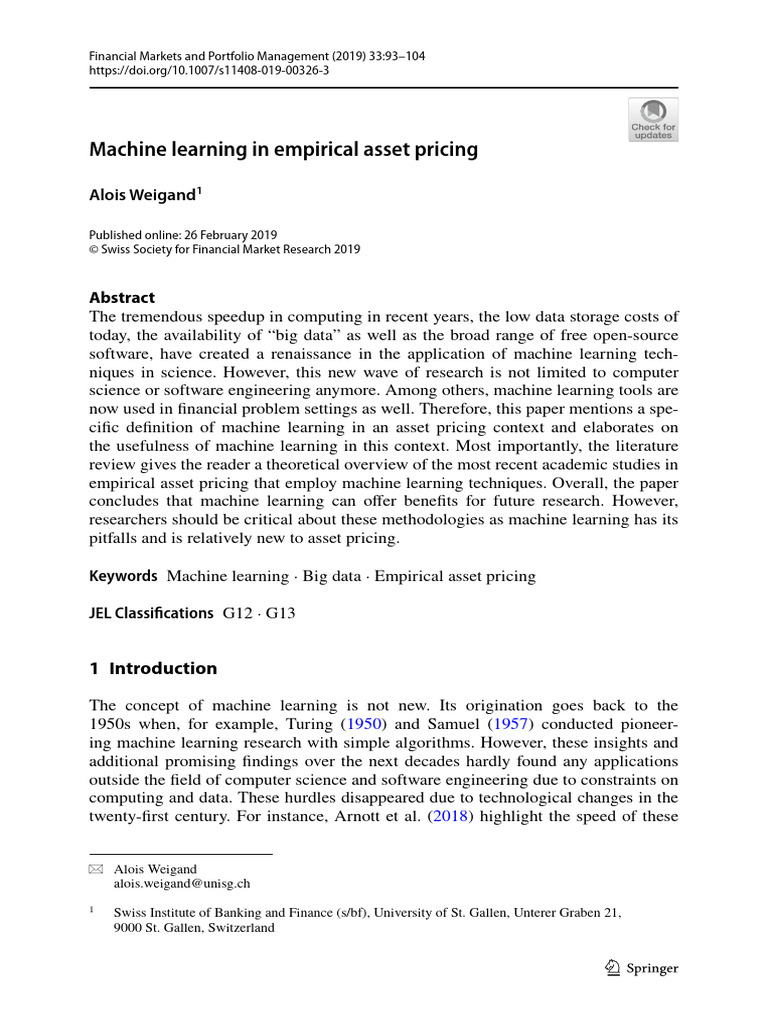 Machine learning in empirical asset pricing | PDF | Machine Learning | Principal Component Analysis