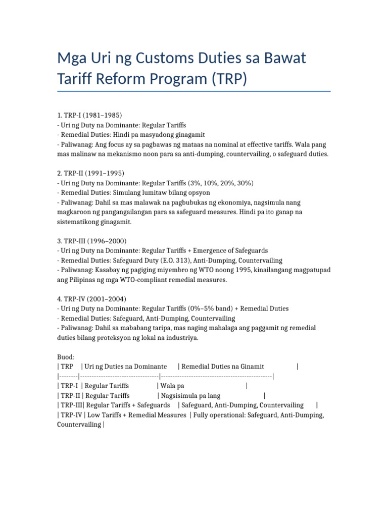 TRP Customs Duties Tagalog | PDF