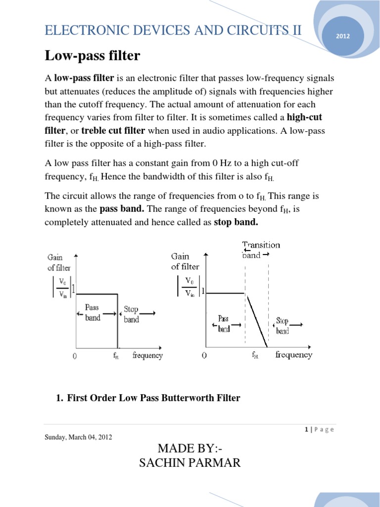 Analysis and Design of First and Second Order Low-Pass and High-Pass ...