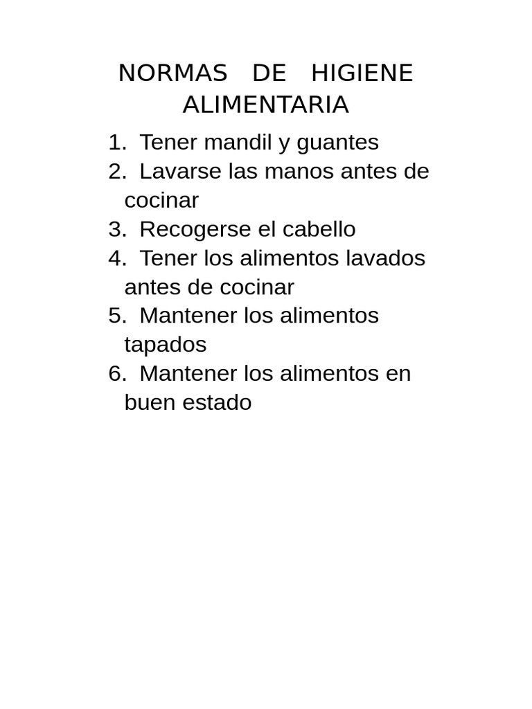 Normas de Higiene Alimentaria | PDF