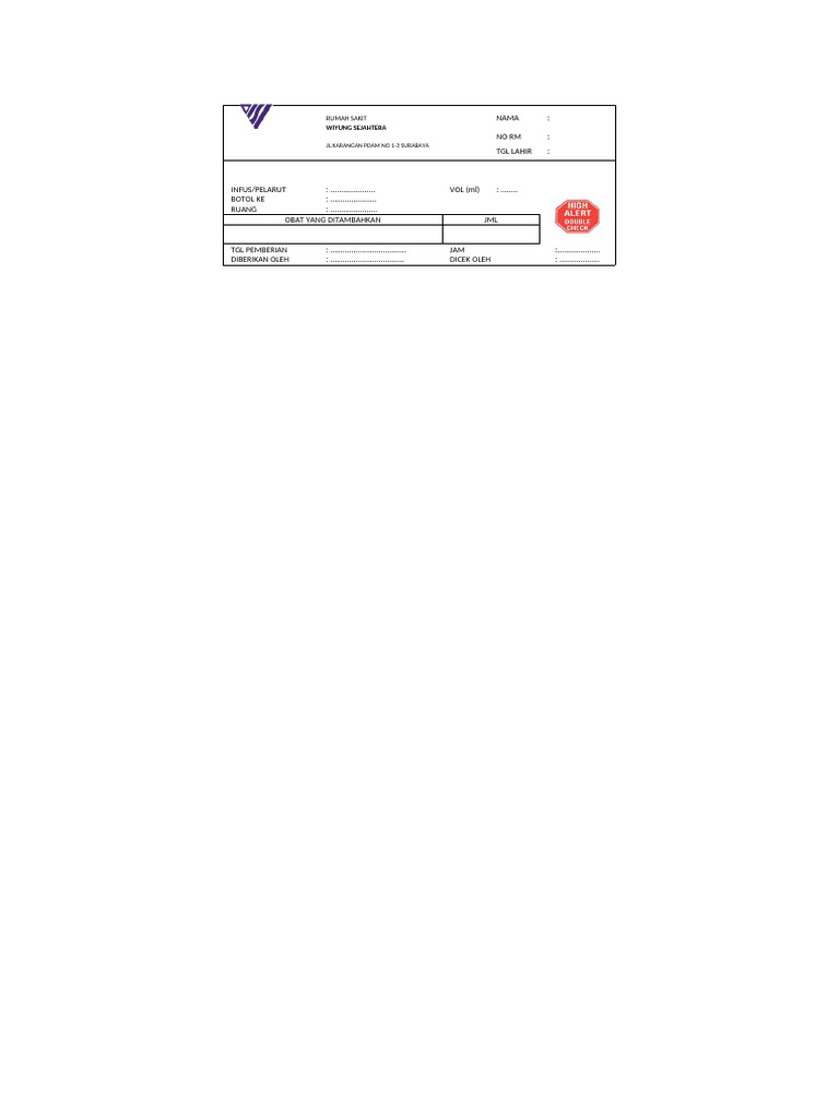 Label Pemberian Obat Rumah Sakit | PDF