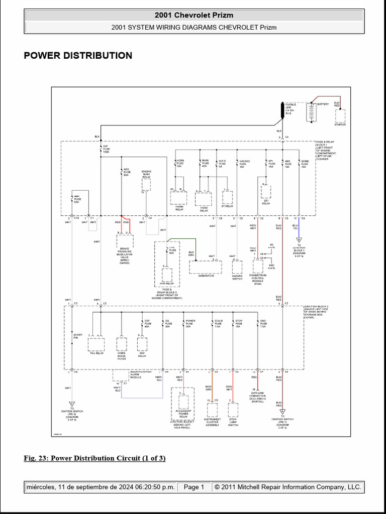 Power Distribution: 2001 Chevrolet Prizm 2001 Chevrolet Prizm | PDF