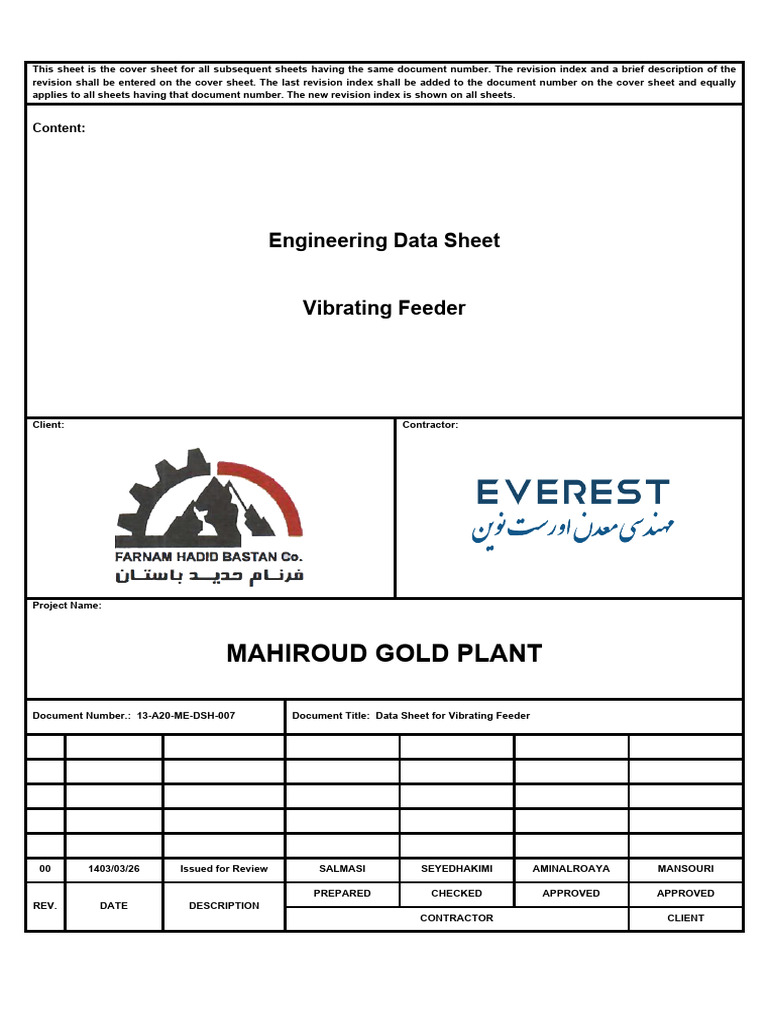 Data Sheets For Vibrating Feeder-Rev.00 | PDF | Earth Sciences