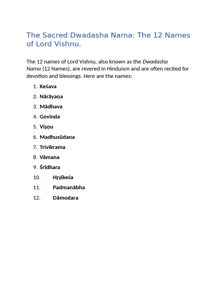 12 Names of Lord Vishnu for Boys | PDF