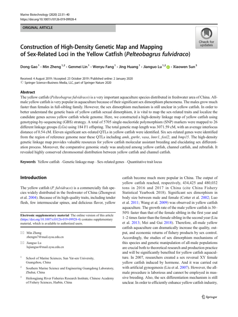 Construction of High-Density Genetic Map and Mapping of Sex-Related Loci in The Yellow Catfish ...