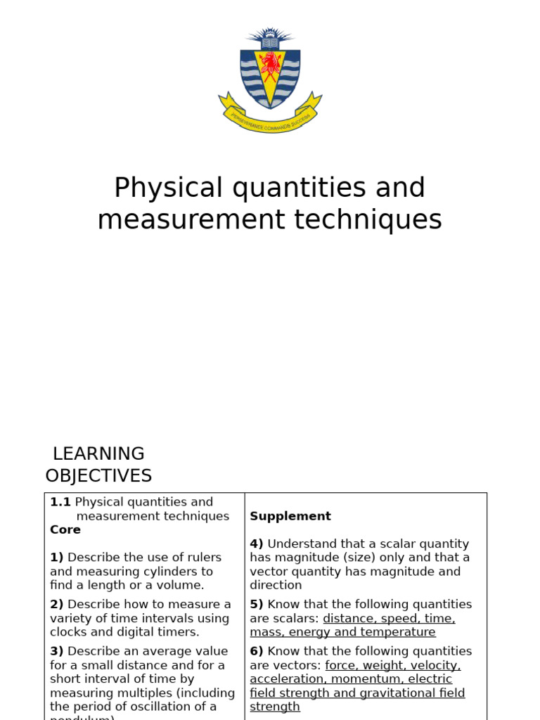 1.1 Physical Quantities and Measurement Techniques Printable | PDF | Force | Euclidean Vector
