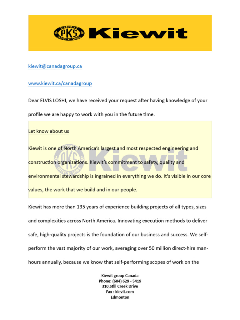 Kiewit's Core Values and Commitment | PDF