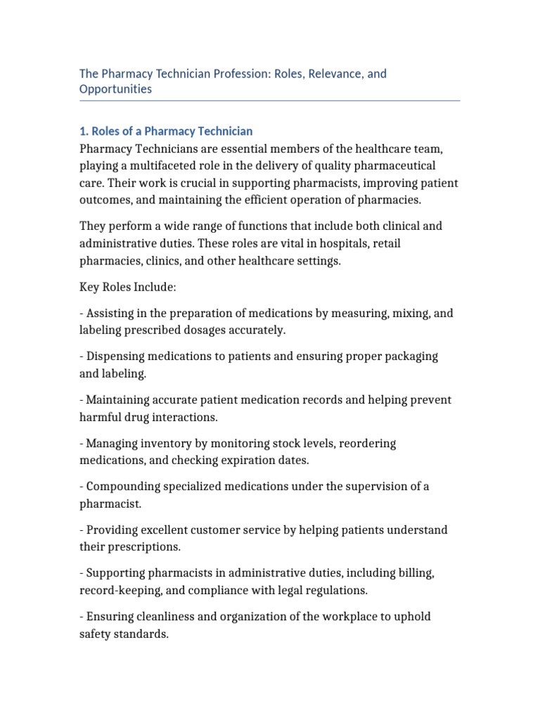 Pharmacy Technician Roles and Opportunities | PDF | Pharmacy | Medical ...
