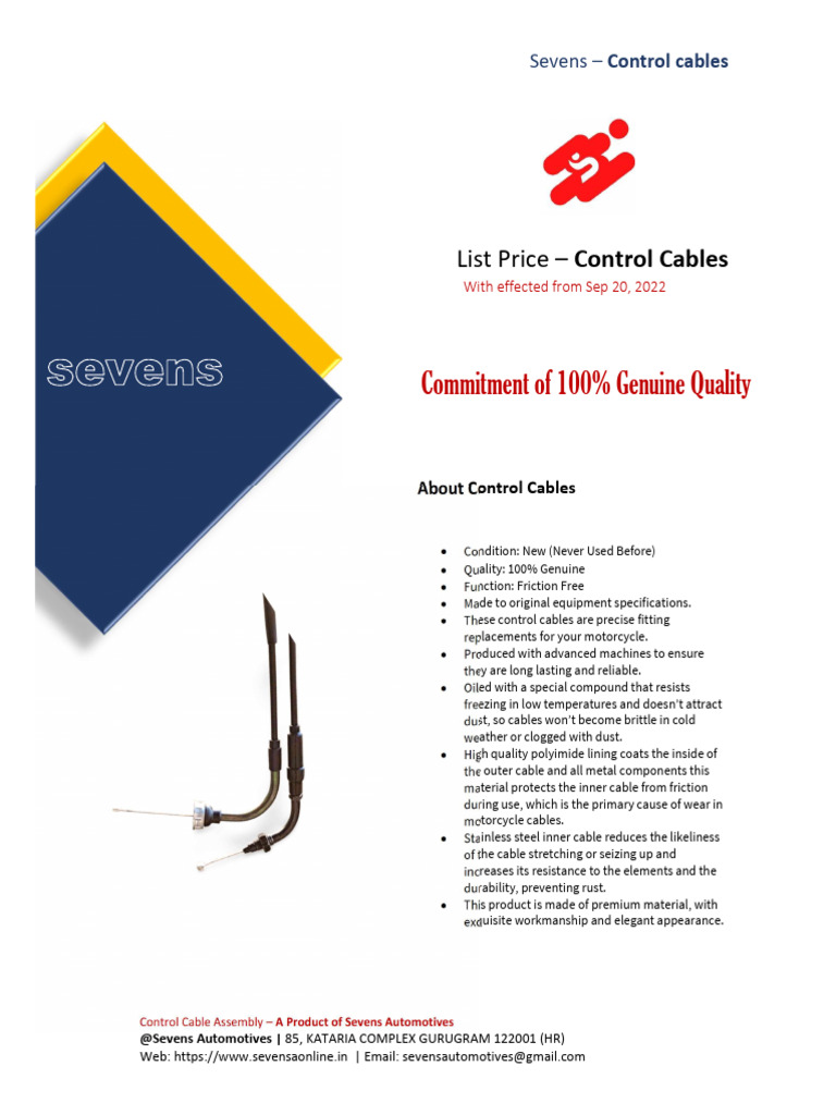 CONTOL CABLE LIST PRICE SEP - 2022 (1) | PDF | Vehicle Technology