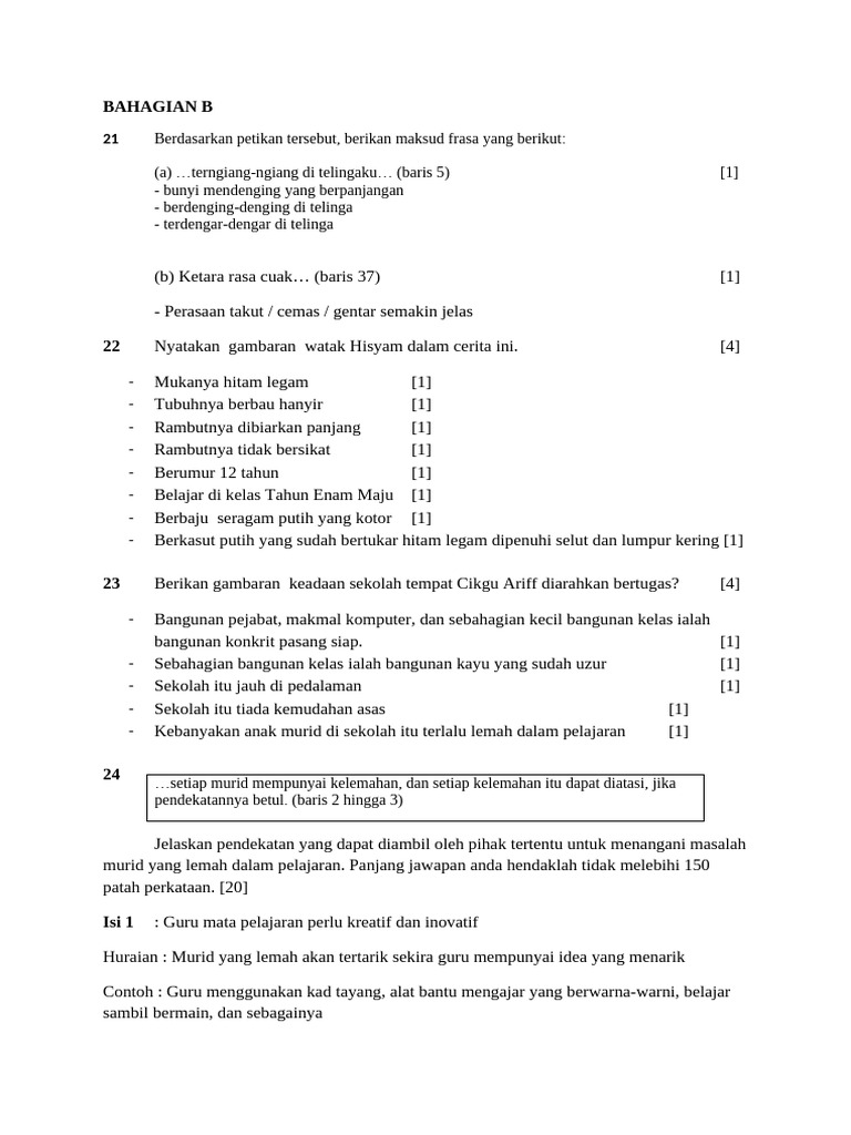 Skema Bahagian B BM Sem 1 | PDF