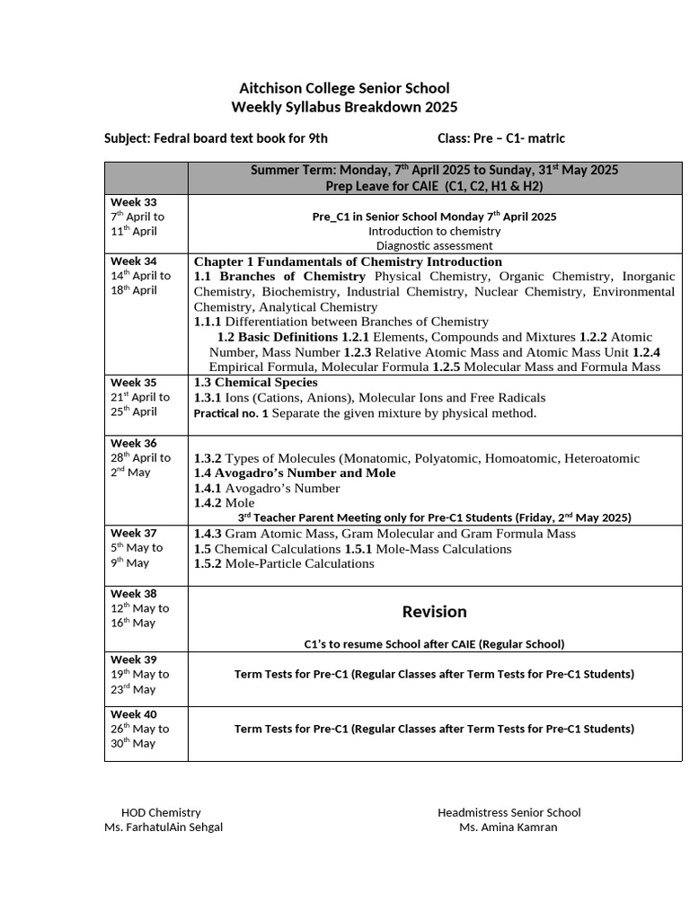 2025 Matric Chemistry Syllabus Breakdown | PDF | Chemistry | Molecules