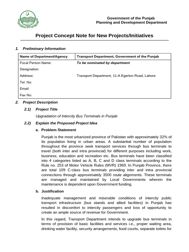 1.concept Paper - Upgradation of Bus Terminals | PDF | Transport | Governance