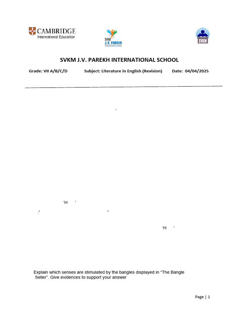 7B - English Literature - FINAL EXAM (2024-25) - REVISION WS | PDF