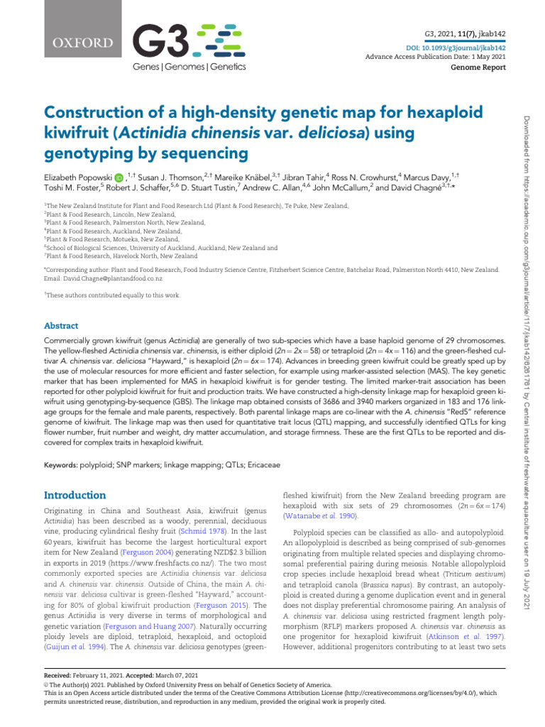 Construction of A High-Density Genetic Map For Hexaploid Kiwifruit (Actinidia Chinensis Var ...