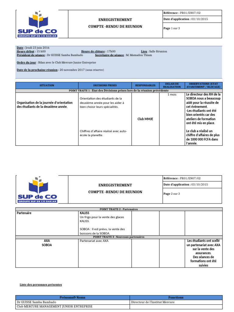 Bilan Réunion Club Mercure Junior | PDF