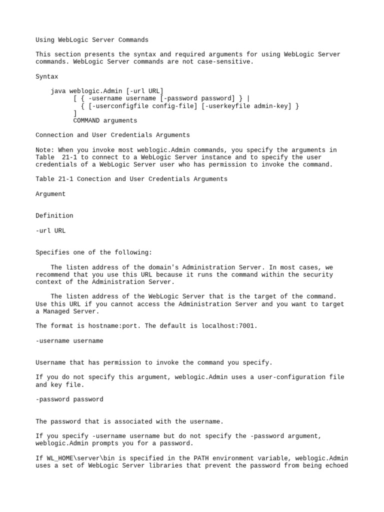 Using WebLogic Server Commands | PDF | User (Computing) | Password