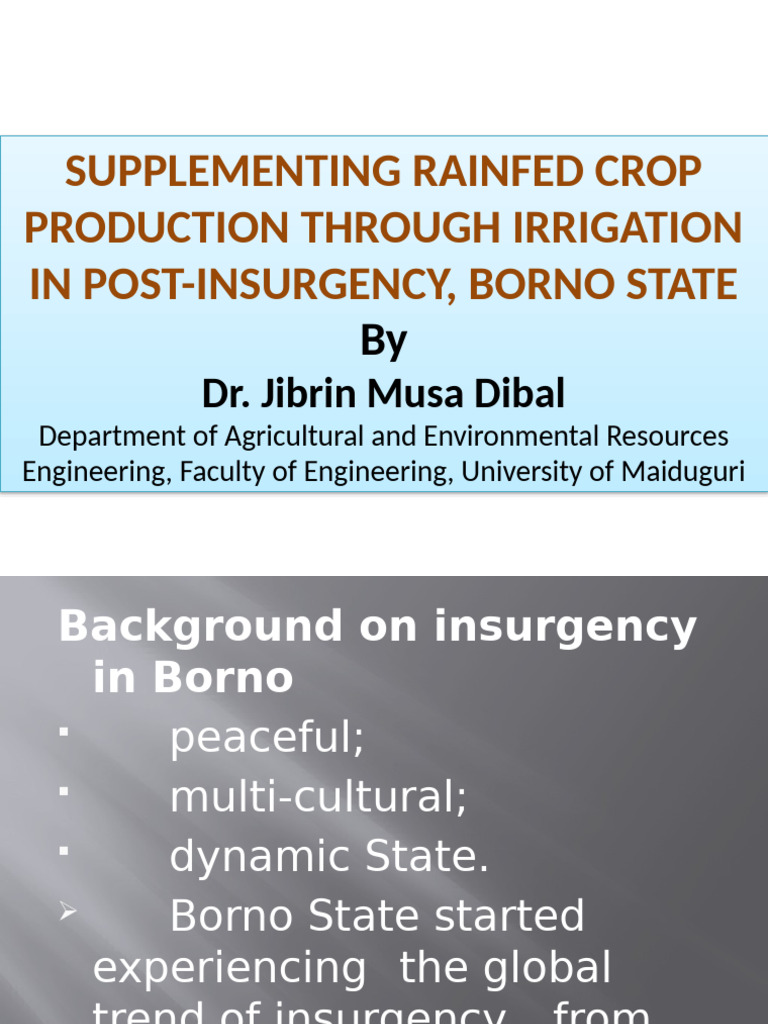 Supplementing Rainfed Crop Production Through Irrigation in Post-Insurgency | PDF | Irrigation ...