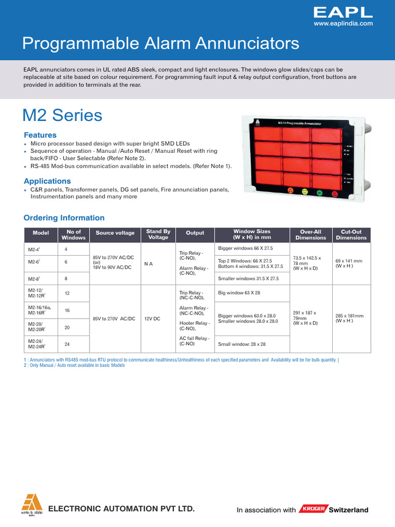 EAPL - M2 Series - Programmable Alarm Annunciators | PDF | Relay | Electric Power