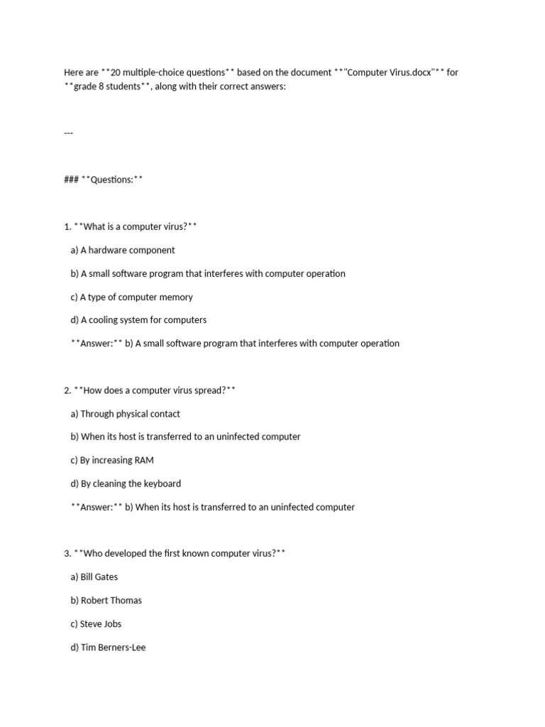 Jss3 Computer Virus Quiz | PDF | Computer Virus | Antivirus Software