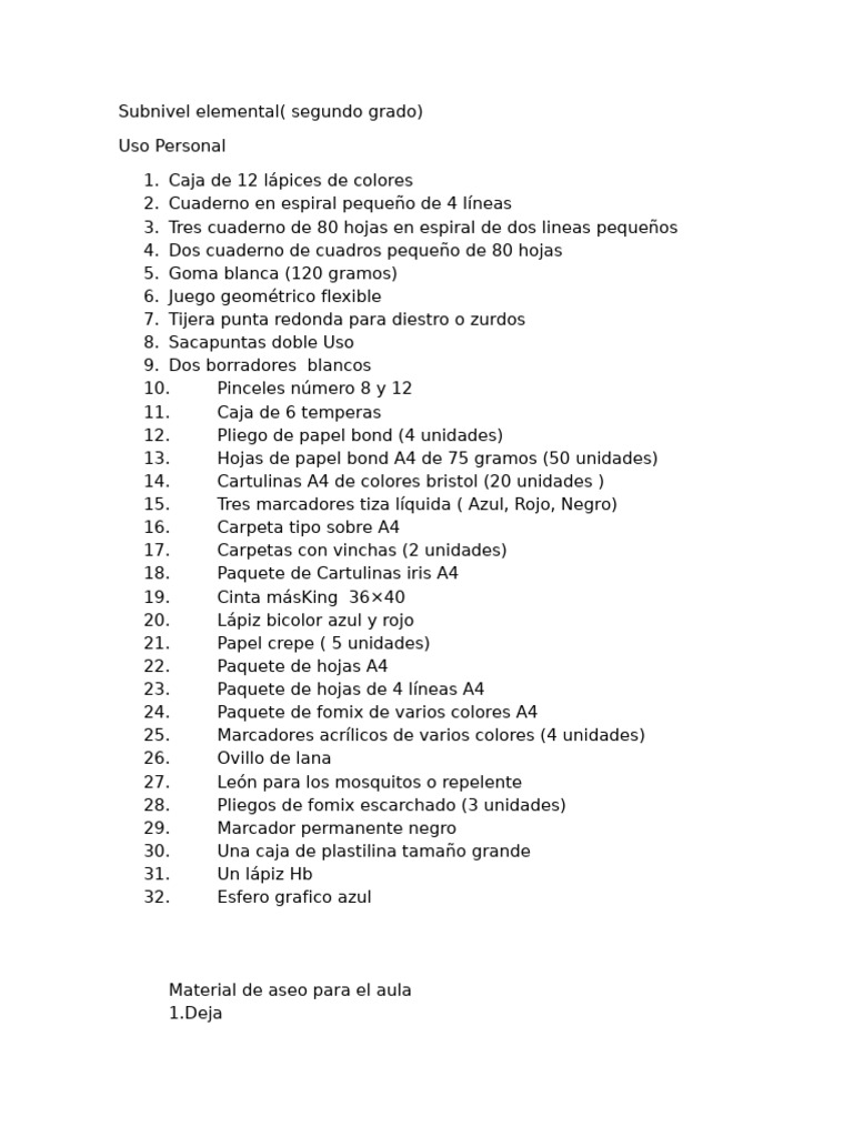 Lista de Segundo Grado | PDF