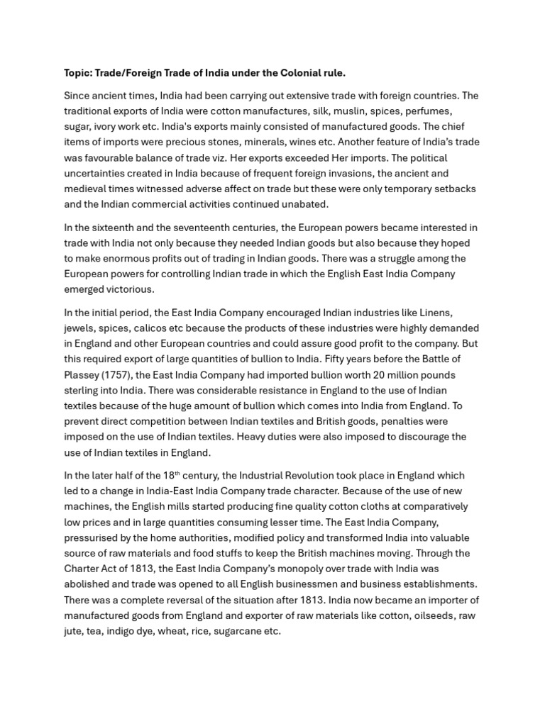 UNIT-4 Trade of India under Colonial rule | PDF | British Raj | Trade