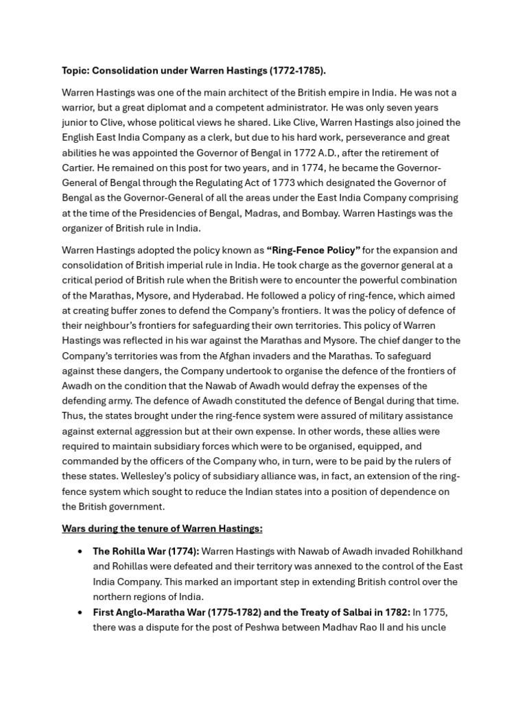 UNIT-3 Consolidation Under Warren Hastings | PDF