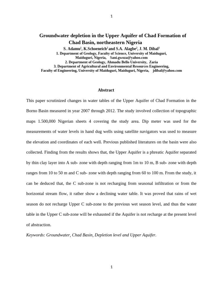 Groundwater Depletion in The Upper Aquifer of The Chad Formation 2 ...