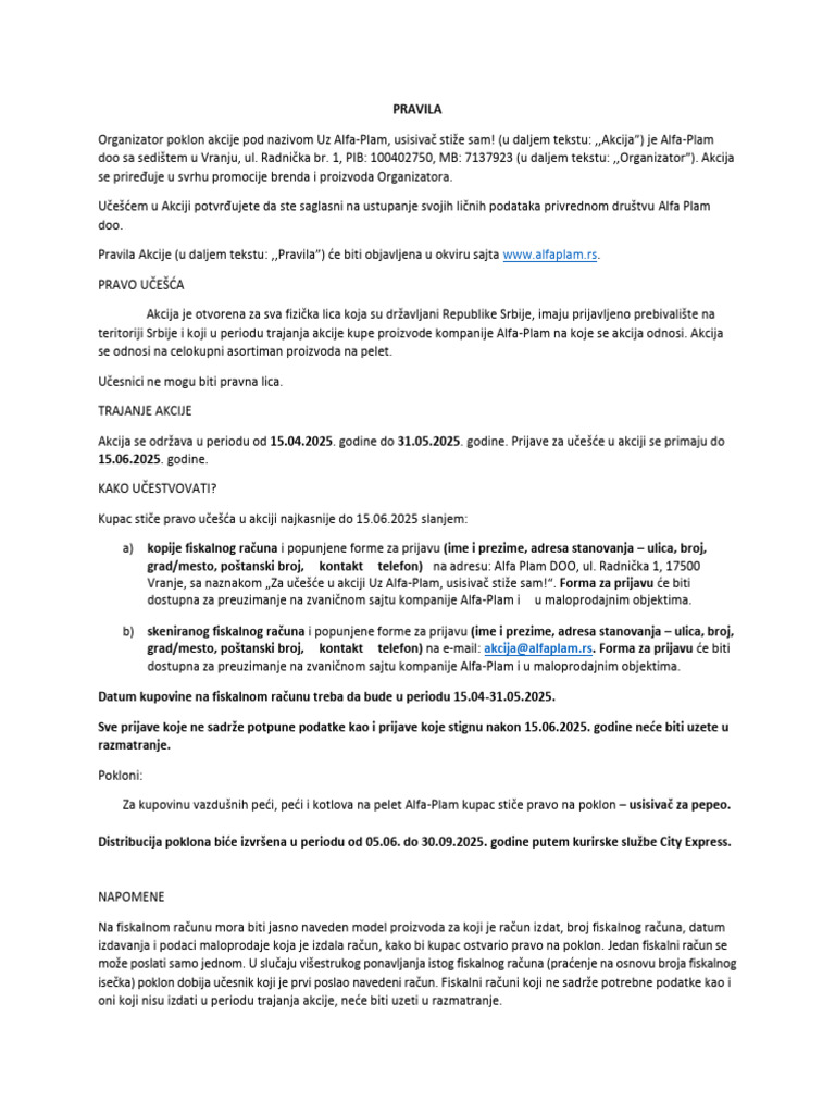 Pravila Uz Alfa-Plam, poklon stiže sam! | PDF
