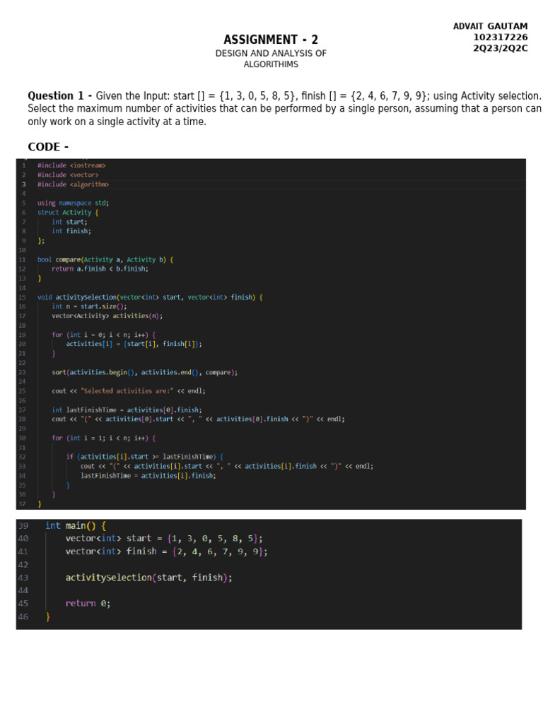 Algorithm Design and Analysis Assignment | PDF