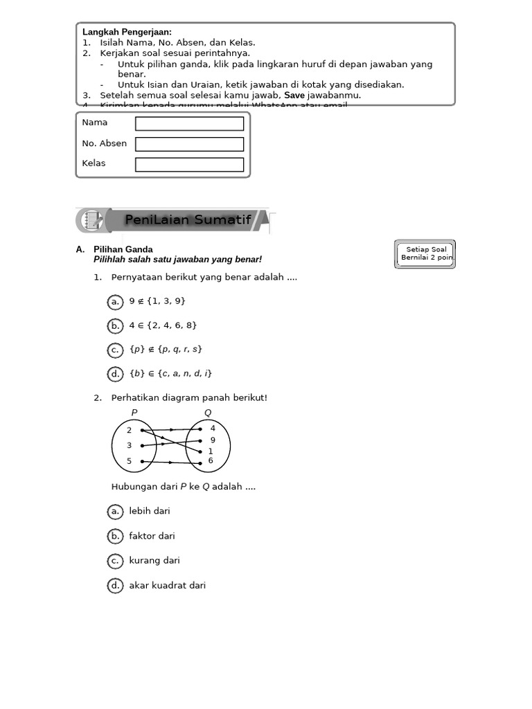 SMP - Matematika 8 - Penilaian Sumatif 4 | PDF