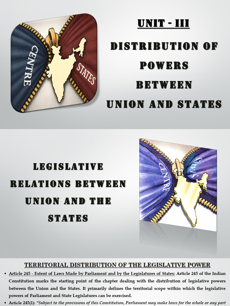 Union-State Legislative Power Distribution | PDF | Parliament | Legislature