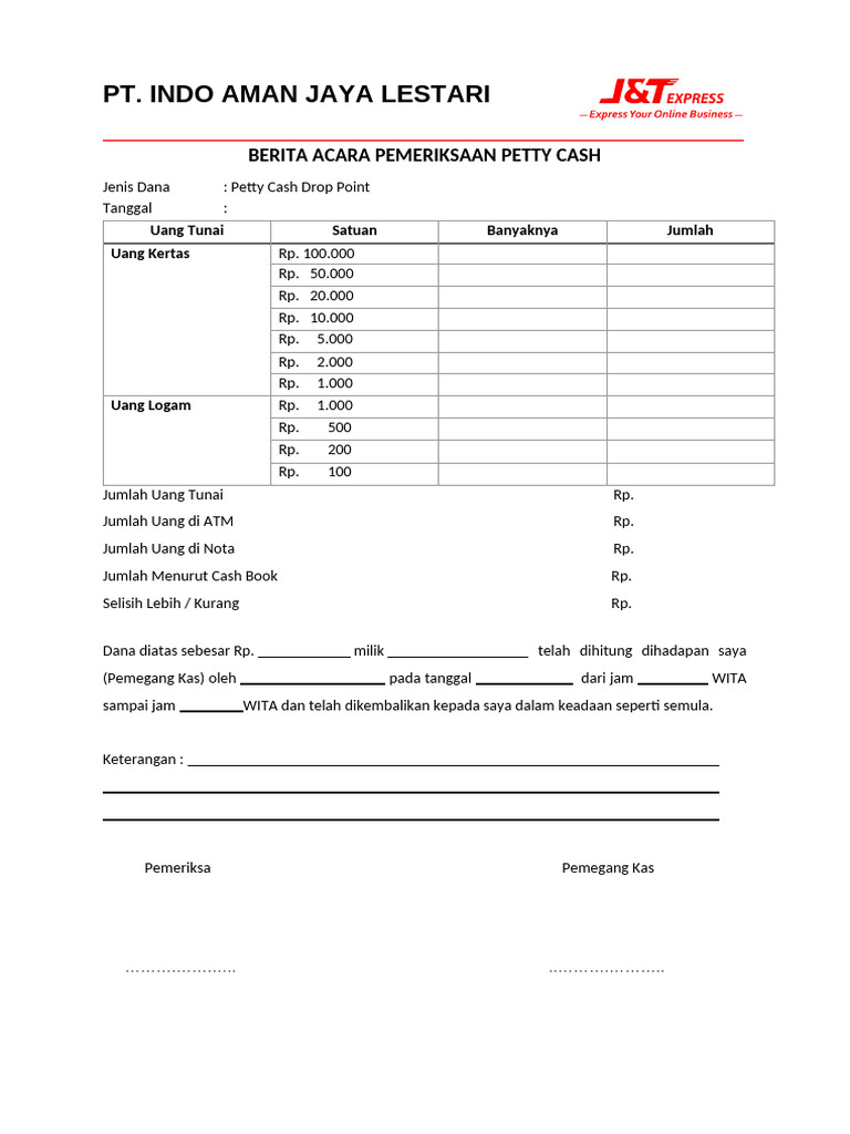 Format Berita Acara Cash Opname | PDF